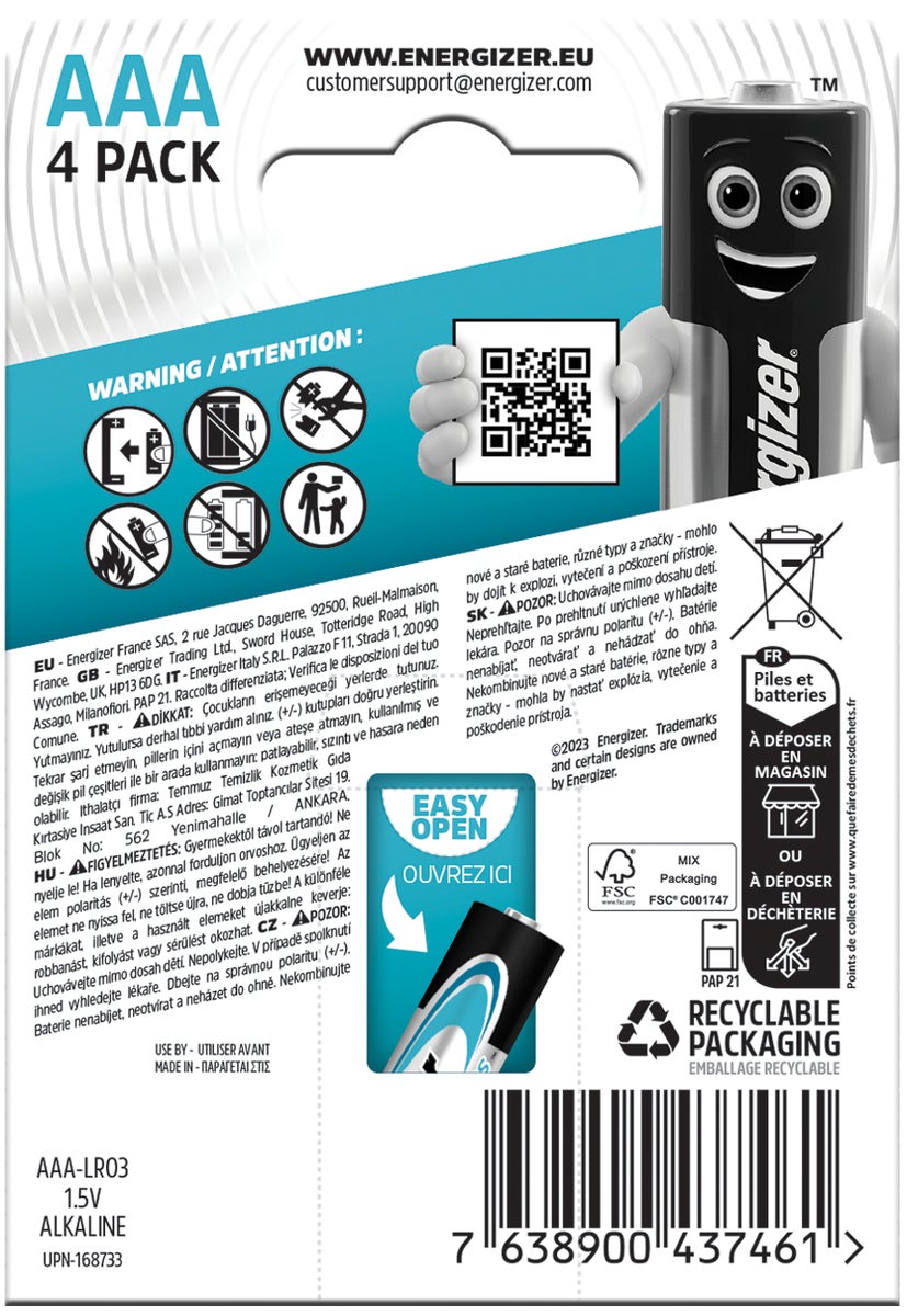 Energizer Batteri Max Plus Alkaliskt AAA LR03 4-pack